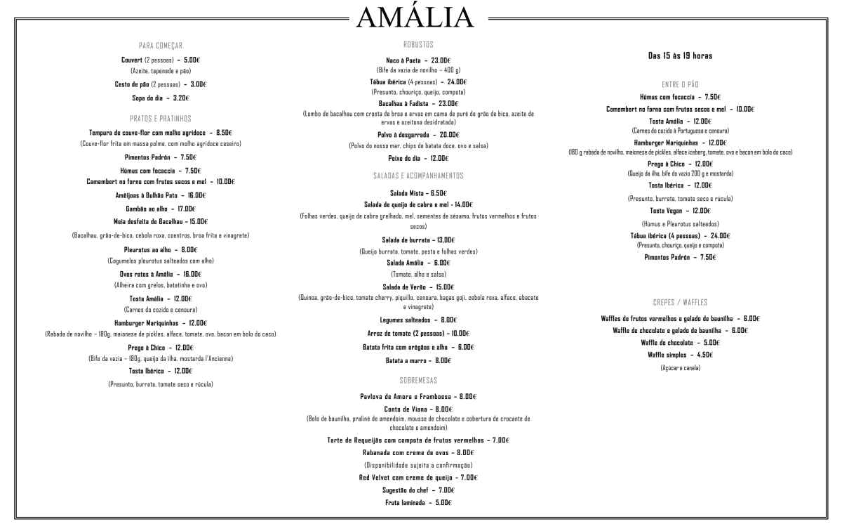 Menu 2024 - Amália em Viana in Viana do Castelo | TheFork