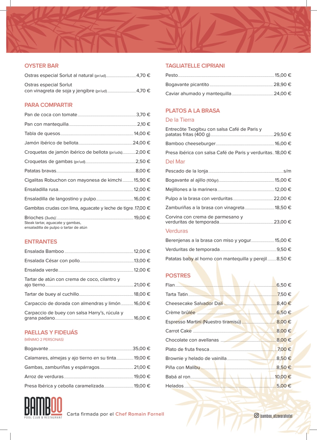 Carte et Menus 2024 - Bamboo Pool Club & Restaurant à Santa Susanna ...