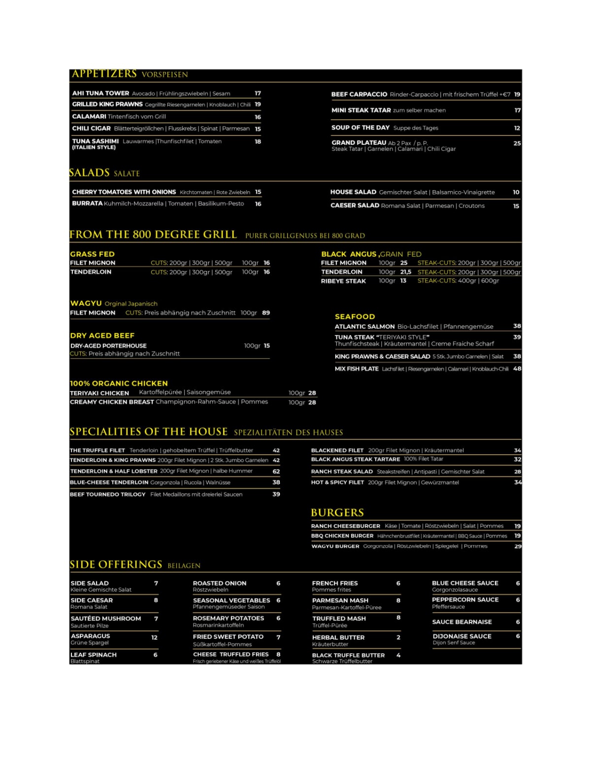 Menu 2024 - Ranch & Sea Steakhouse in Frankfurt | TheFork