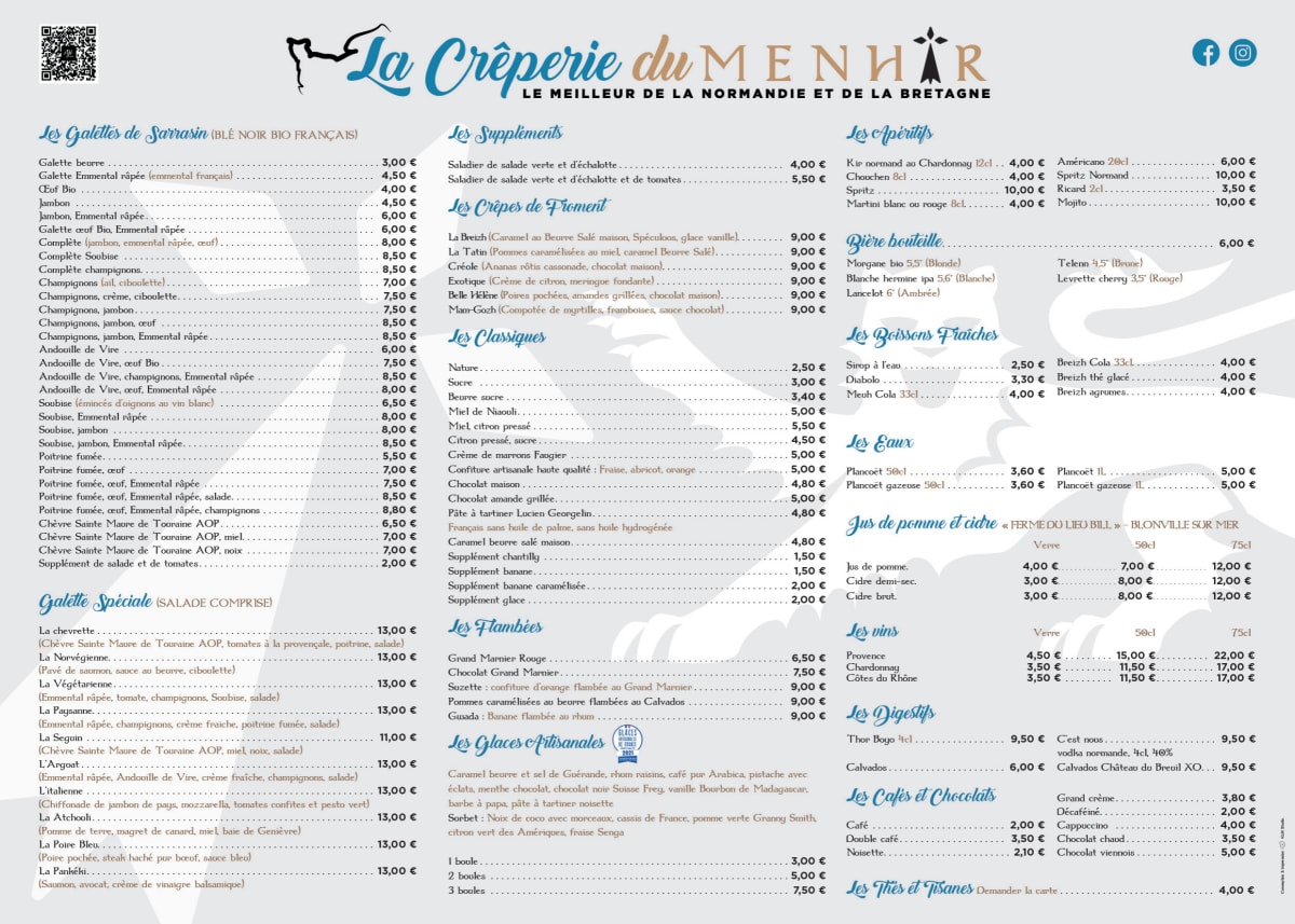 Speisekarte 2023 – La Crêperie Du Menhir in Villers-sur-Mer – TheFork
