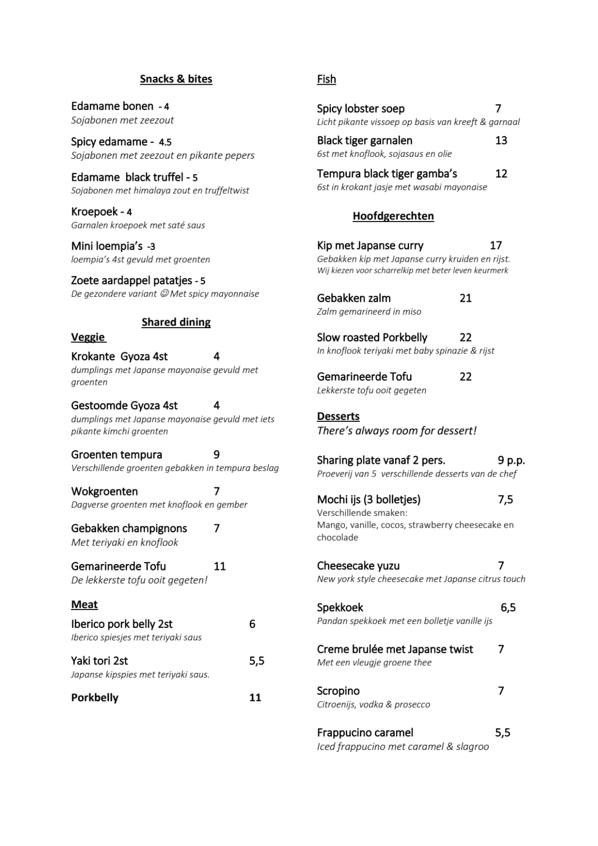 Menù completo e carta 2024 - ZIZO Lounge a Zandvoort | TheFork