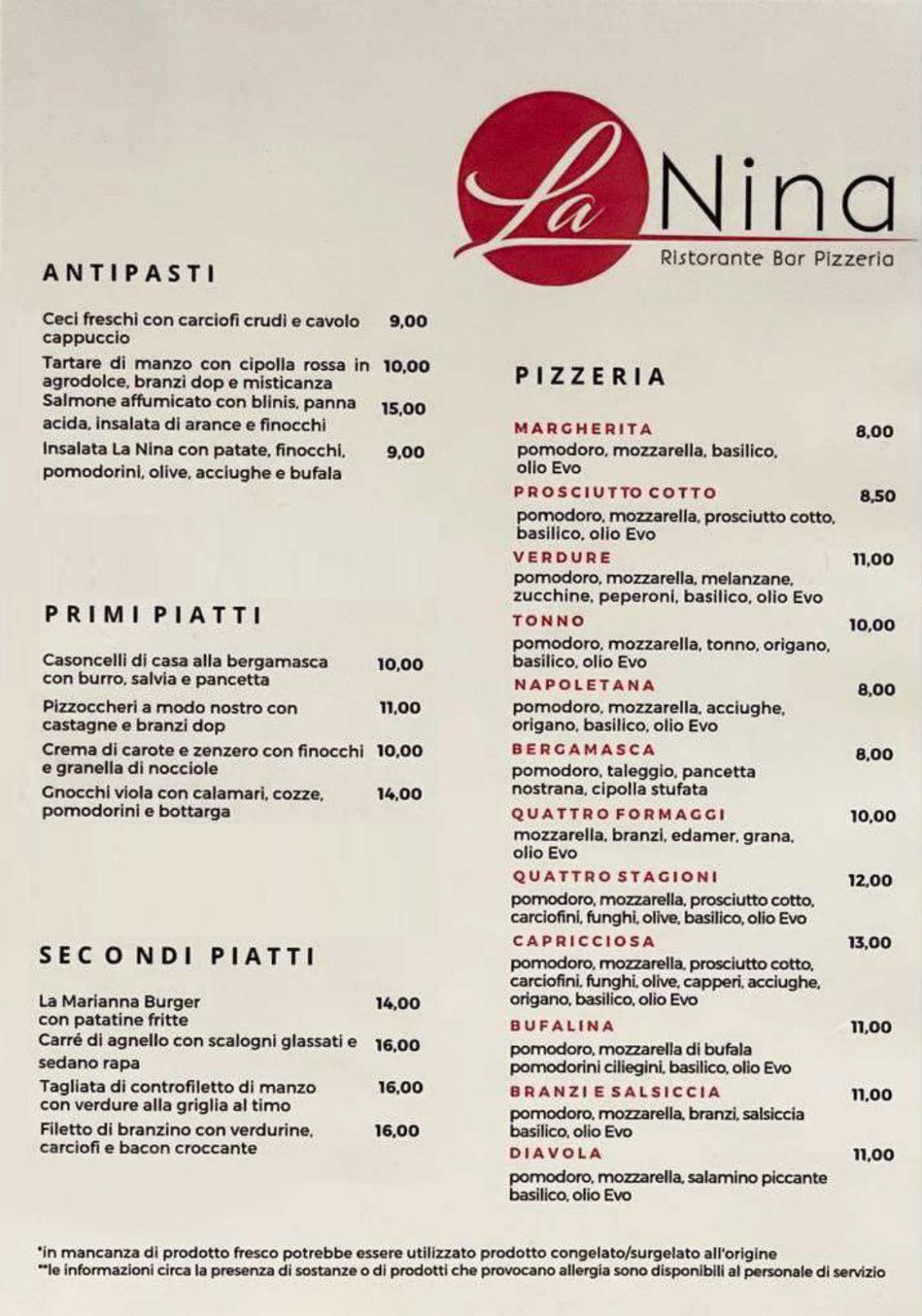 Menu 2023 - La Nina in Bergamo | TheFork