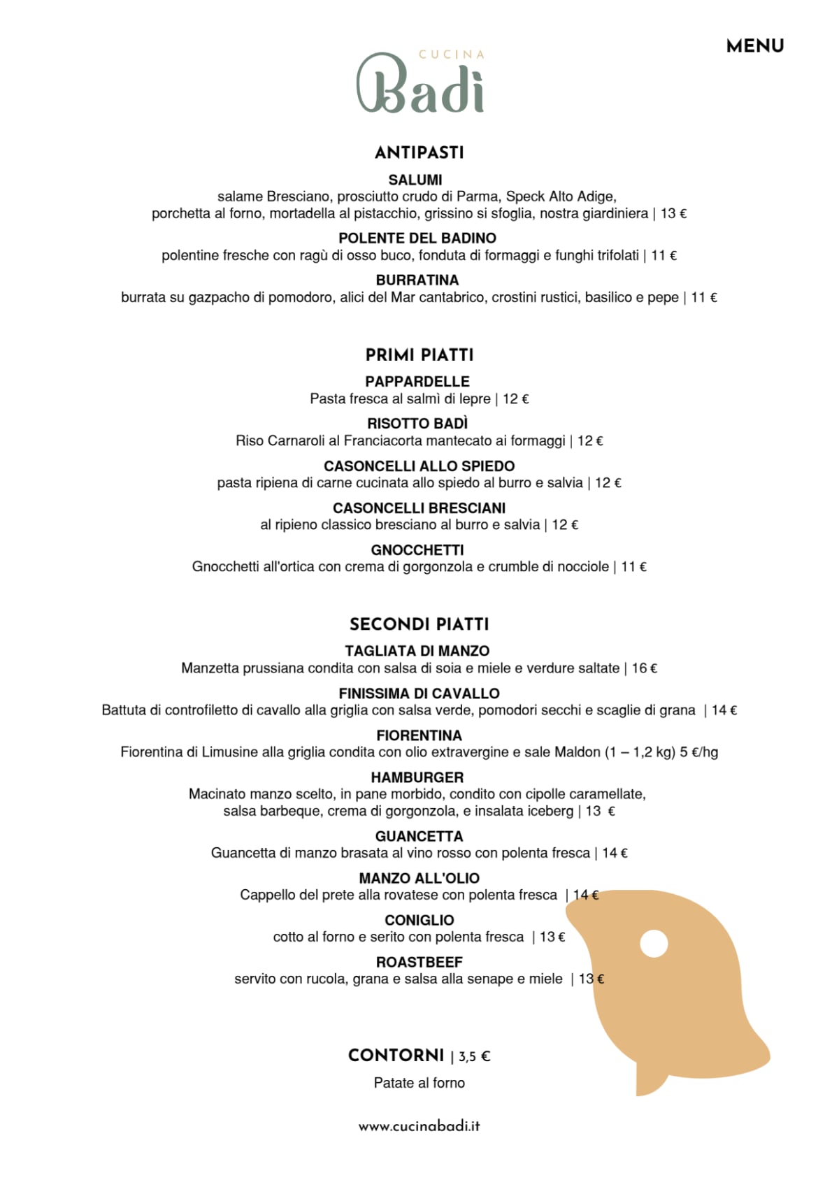 Carte et Menus 2024 - Cucina Badì à Provezze | TheFork