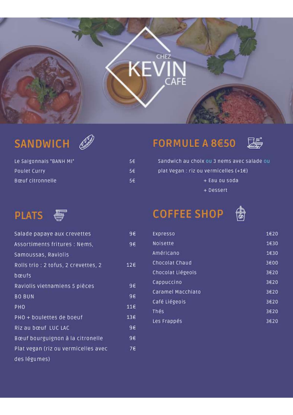 Carta y menù 2024 Actualizados - Chez Kevin Café en Paris | TheFork
