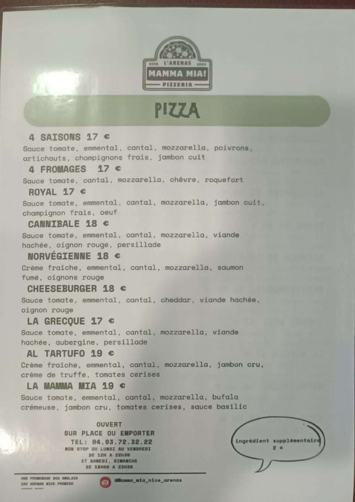 Carte et Menus 2024 - MAMMA MIA à Nice | TheFork