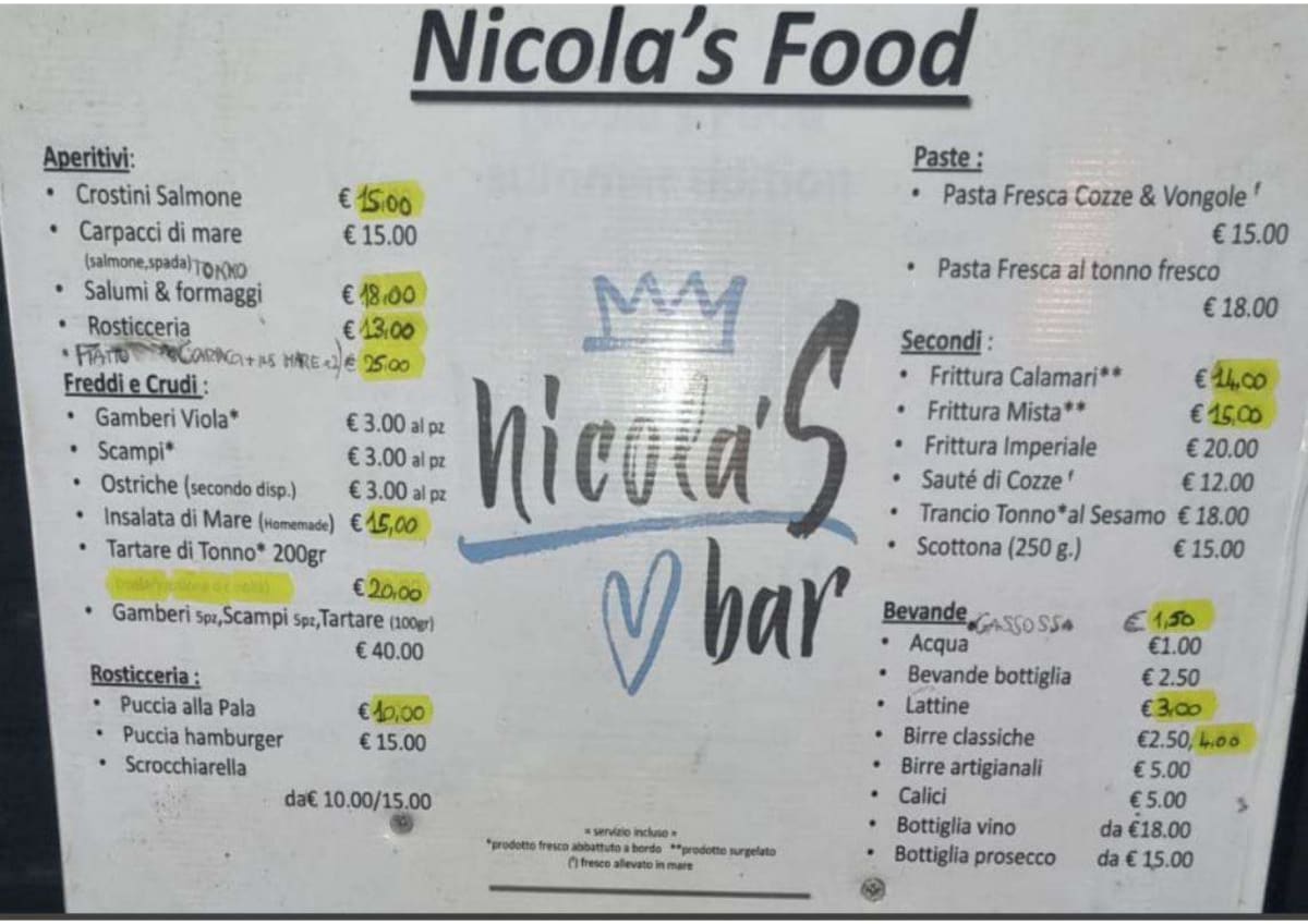 Menu 2024 - Nicola's Restaurant in Castro | TheFork