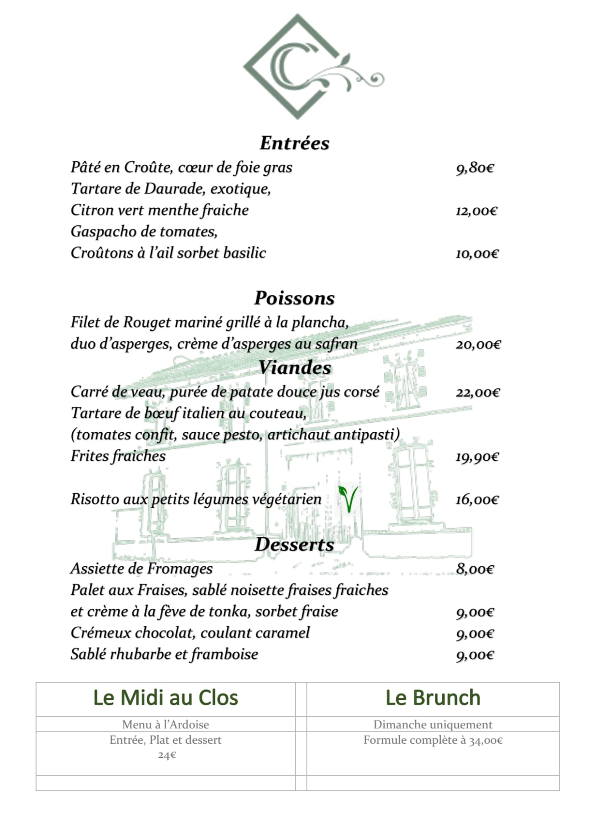 Meny 2023 - Le Clos de Champfleury i Champfleury | TheFork