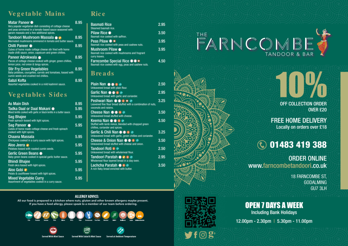 Carte et Menus 2024 - Farncombe Tandoori à Godalming | TheFork