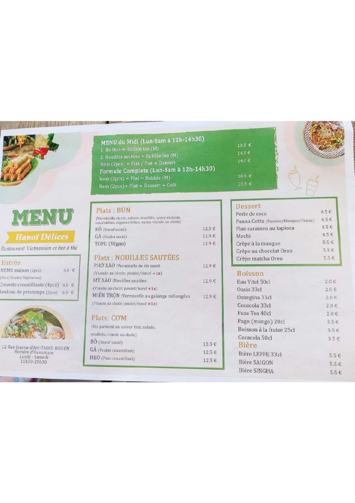 Menu 2024 - Hanoï Délices in Rouen | TheFork