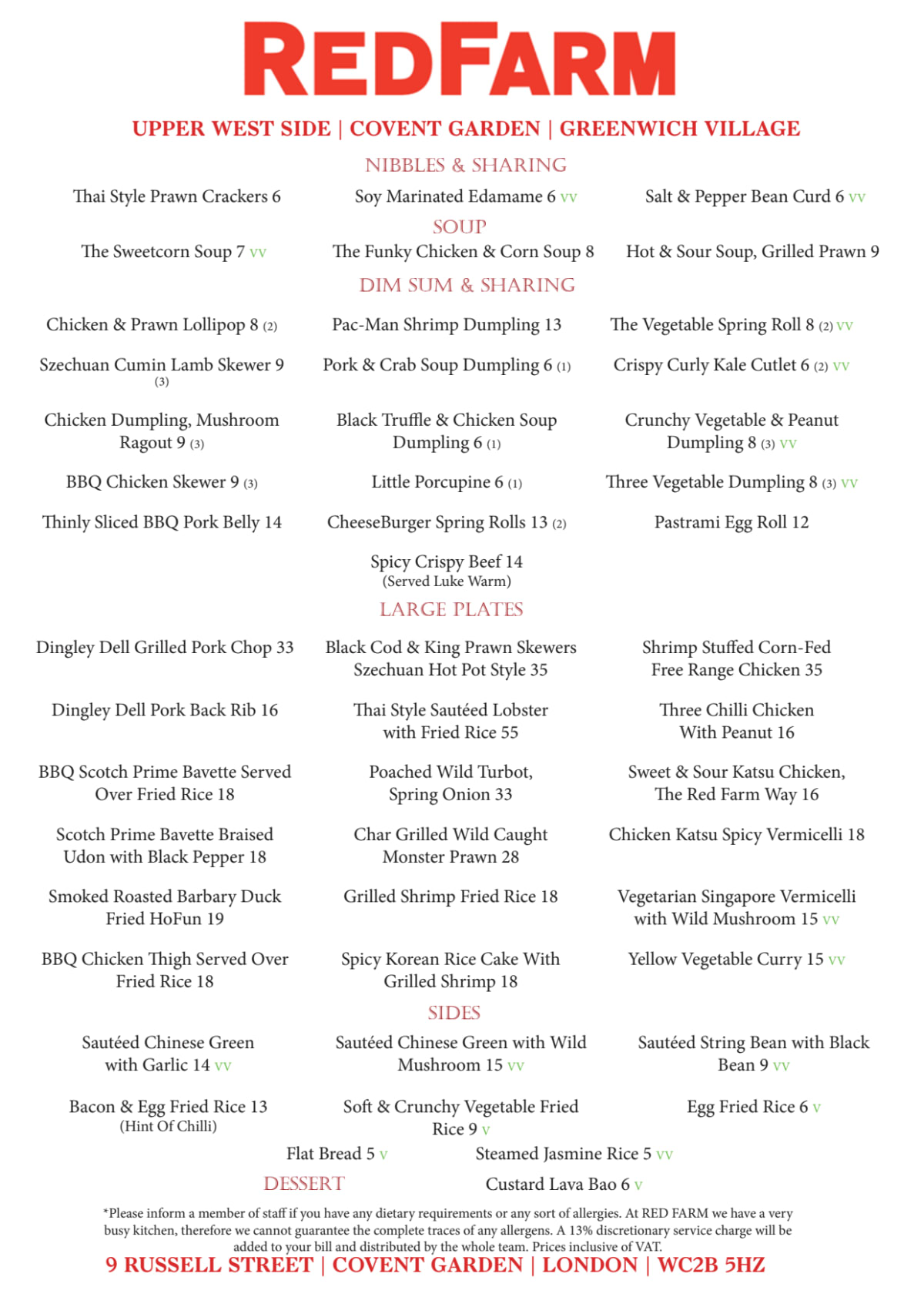 Menus 2024 - RedFarm Covent Garden in London | TheFork