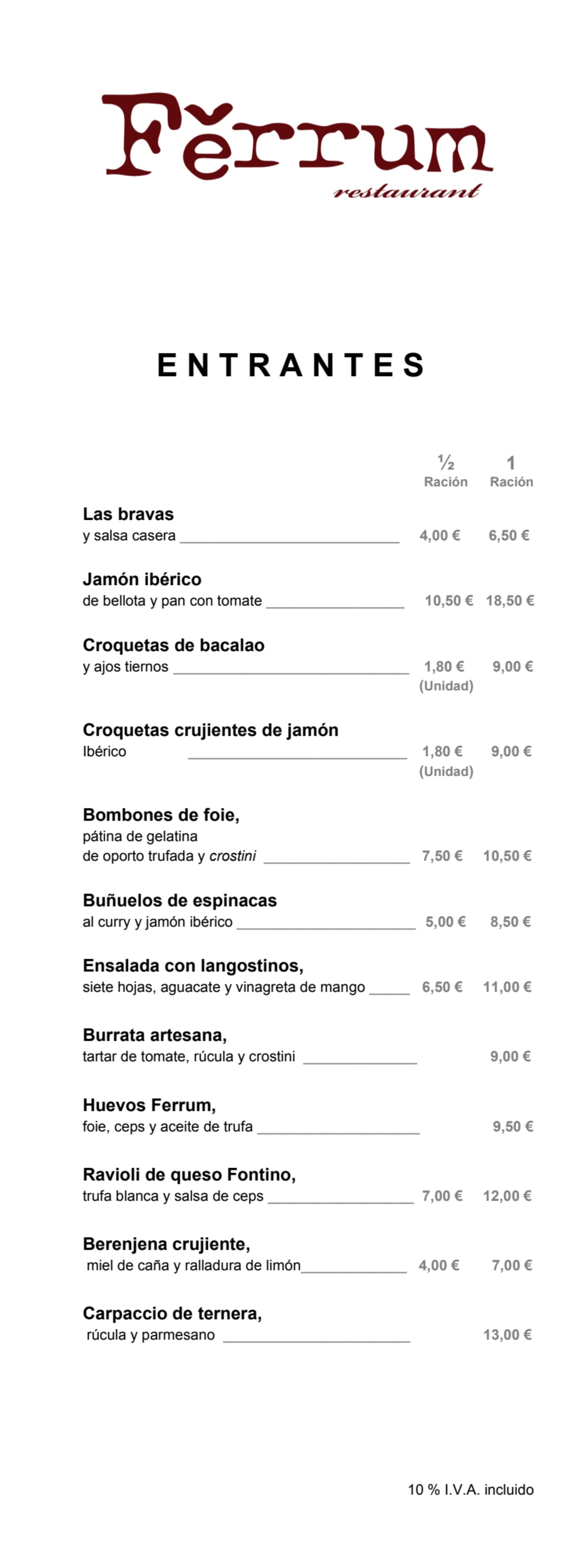 Carta y menù 2024 Actualizados - Ferrum en Barcelona | TheFork