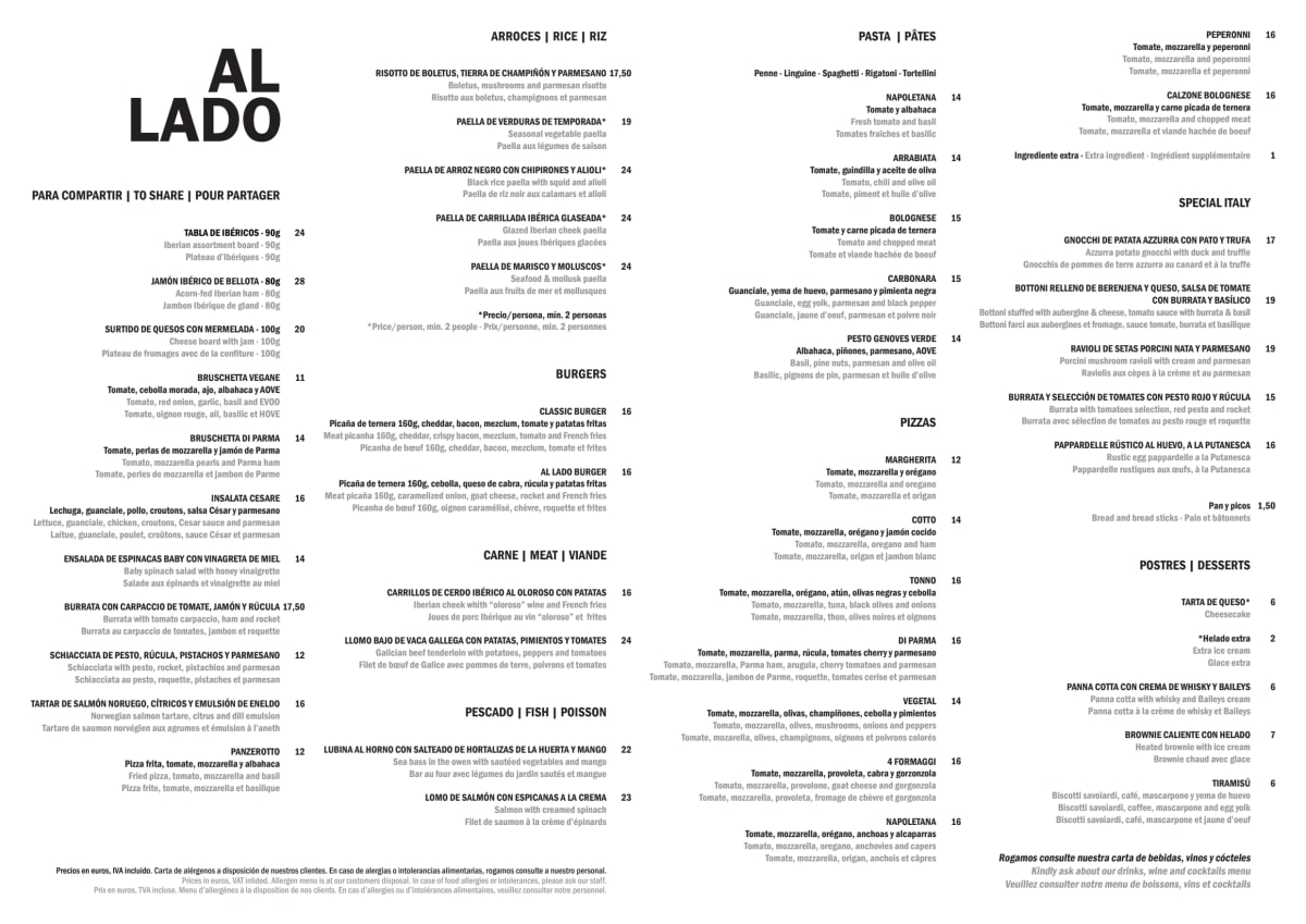Carte et Menus 2024 - AL LADO à Sevilla | TheFork