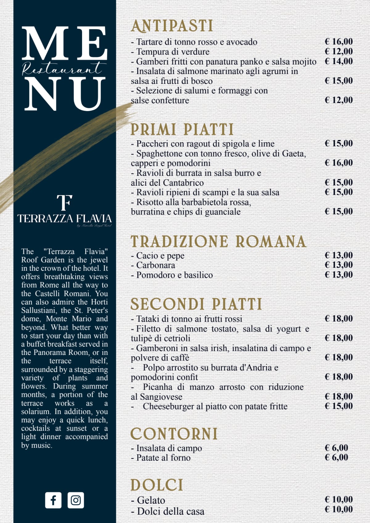 Menus 2022 - Terrazza Flavia by Marcella Royal Hotel in Rome | TheFork