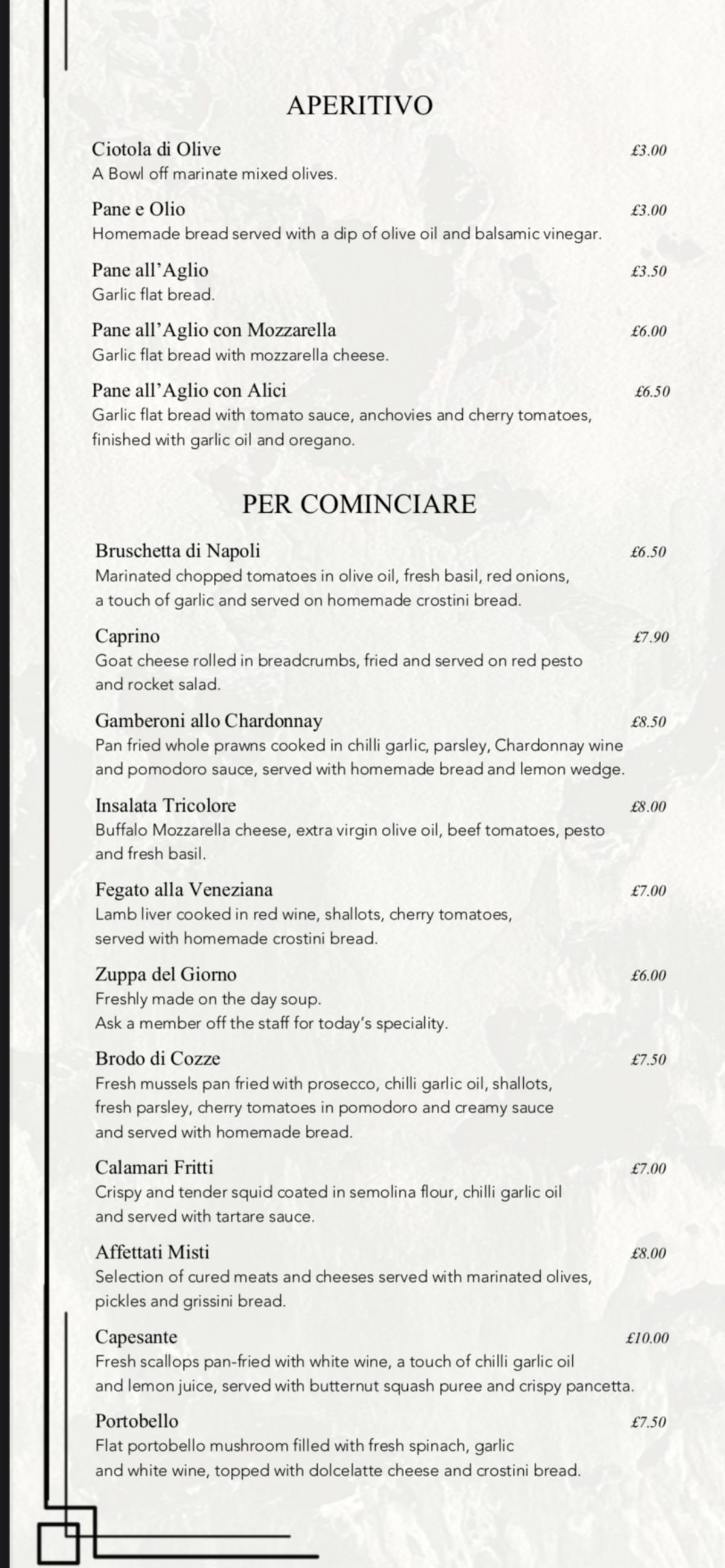 Carte et Menus 2024 - Spuntino Italian Restaurant à Salisbury | TheFork