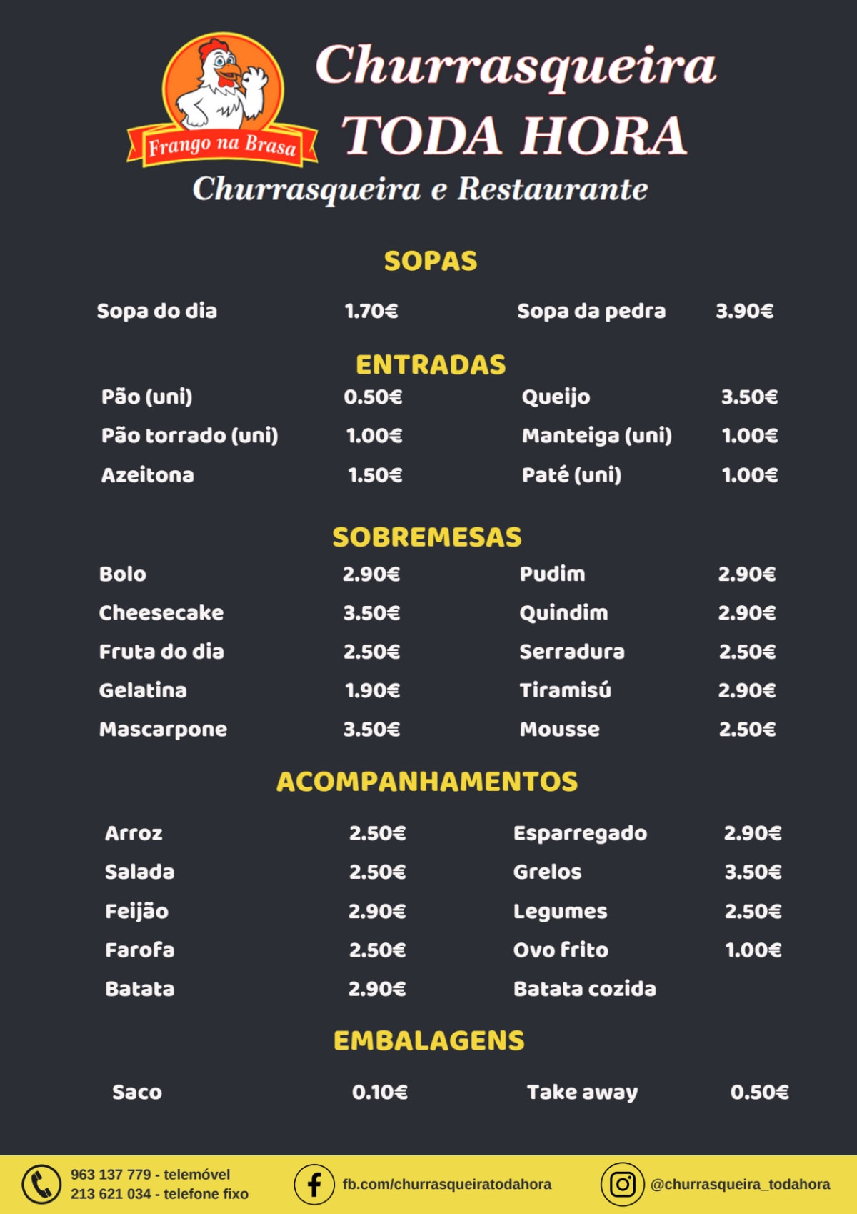 Carte et Menus 2024 - Churrasqueira Toda Hora à Lisbonne | TheFork