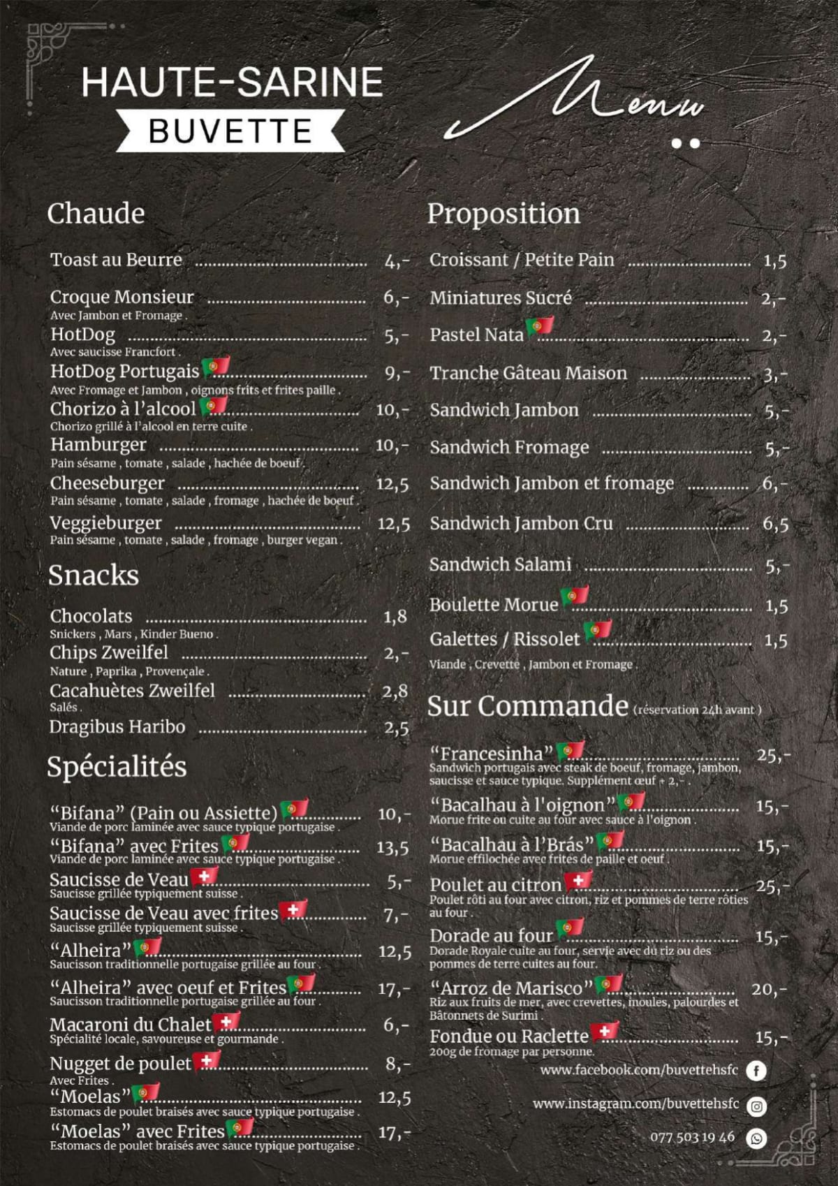 Carte et Menus 2024 - Buvette Haute-Sarine FC à Le Mouret | TheFork