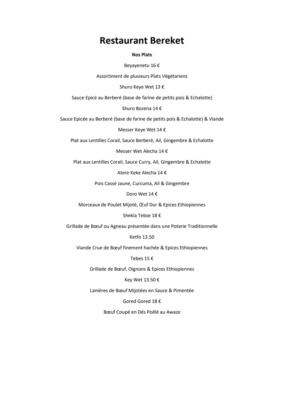 Menu 2024 - Bereket in Marseille | TheFork
