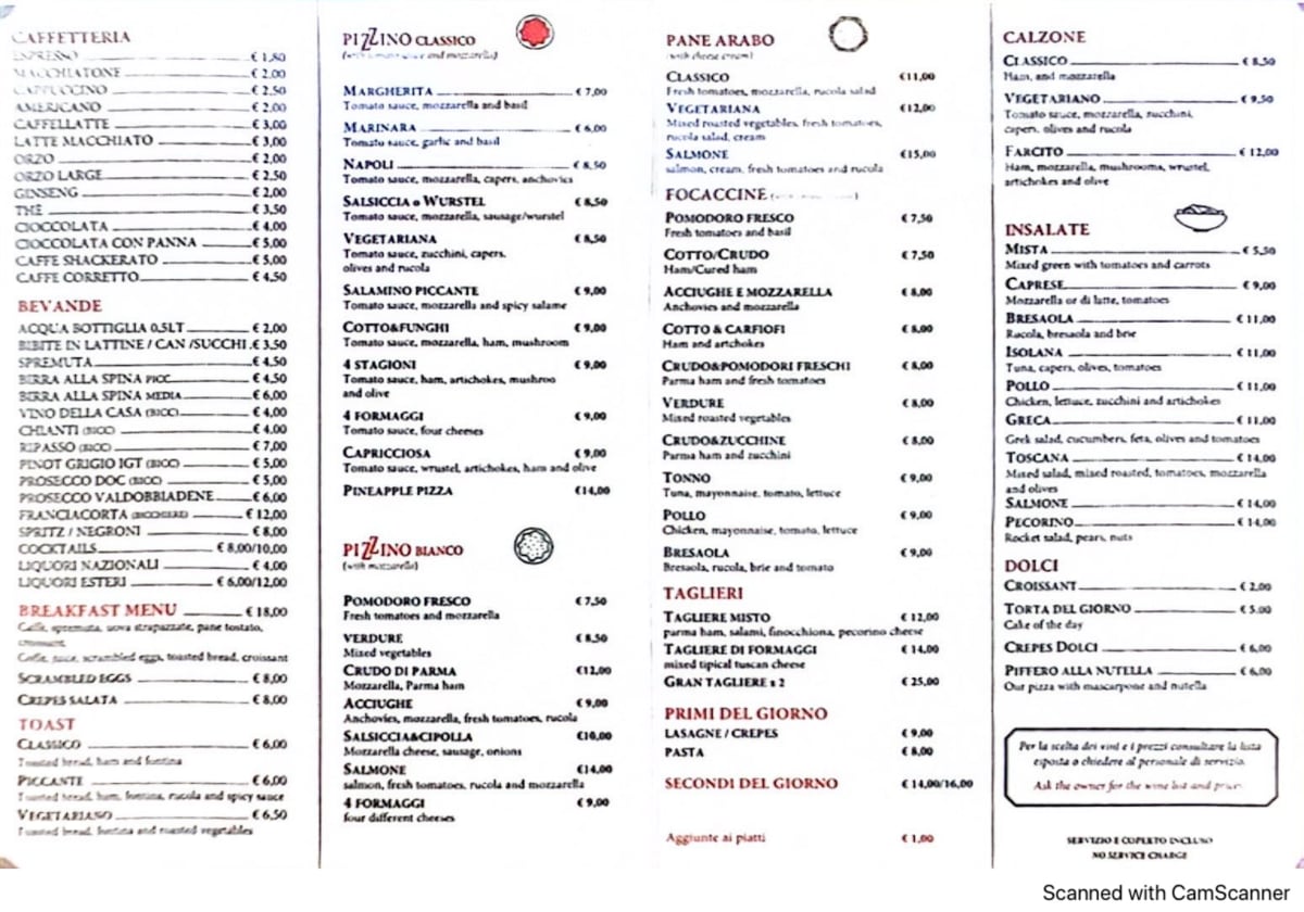 Menu 2024 - Pizzino in Florence | TheFork