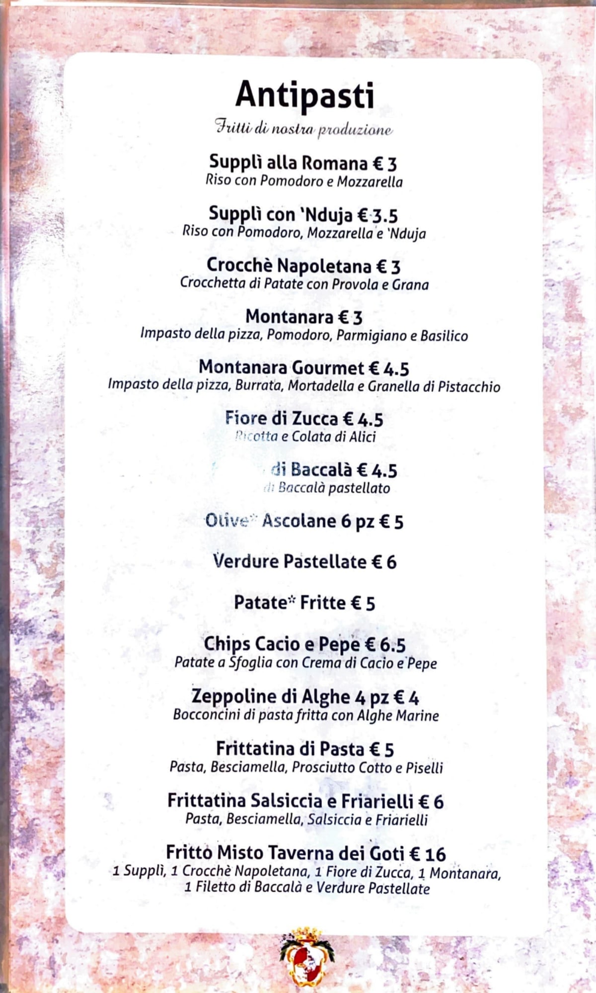 Menù completo e carta 2024 - La taverna dei Goti a Roma | TheFork