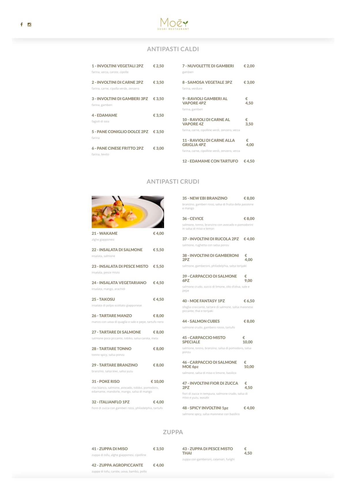 Carte et Menus 2024 - Moè Sushi - Portuense à Rome | TheFork