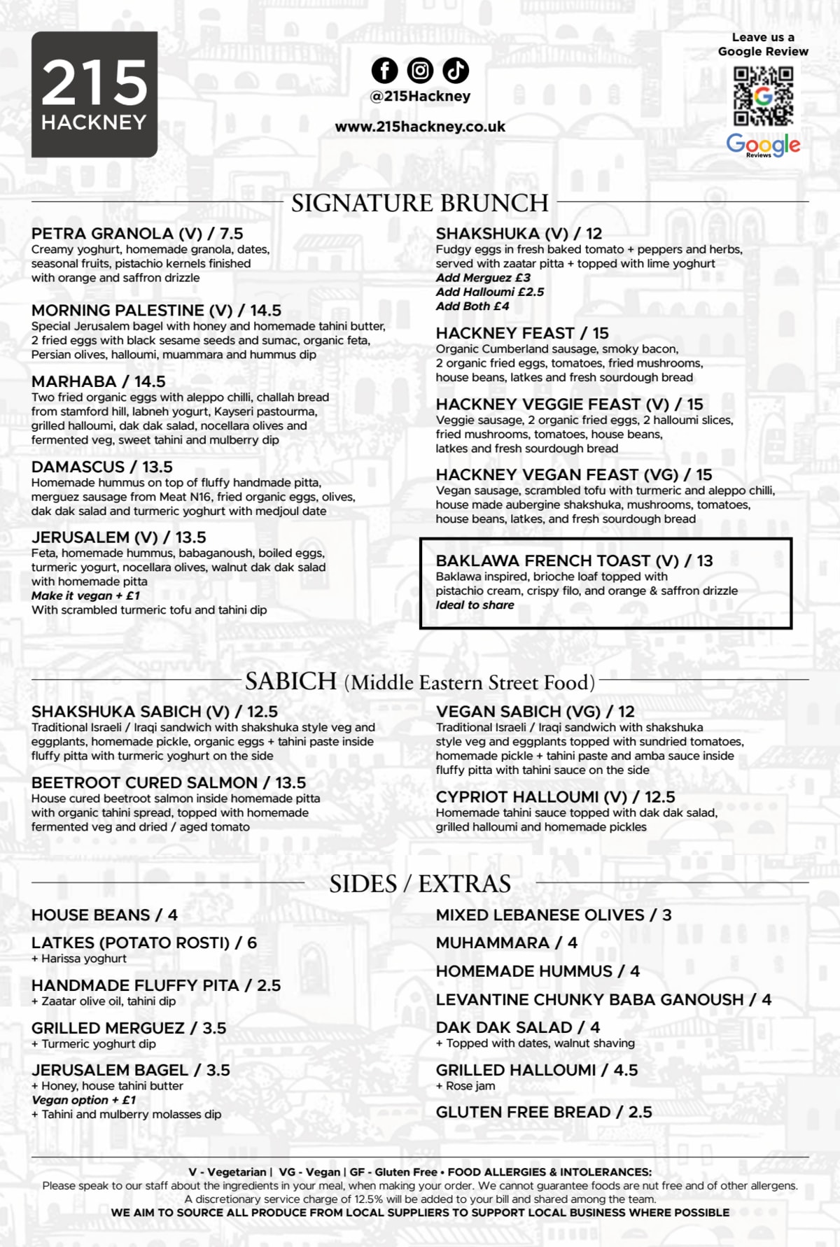 Carte et Menus 2024 - 215 Hackney à Londres | TheFork