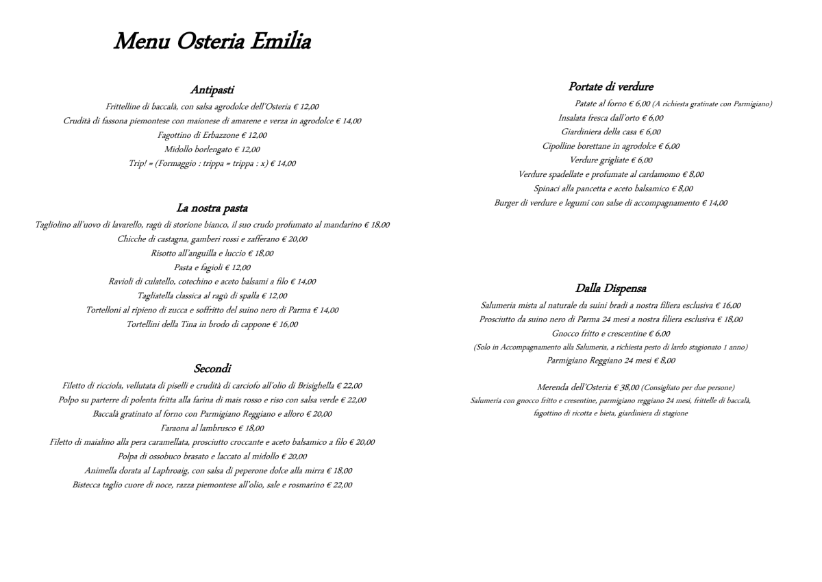 Menu 2024 - Osteria Emilia in Campogalliano | TheFork