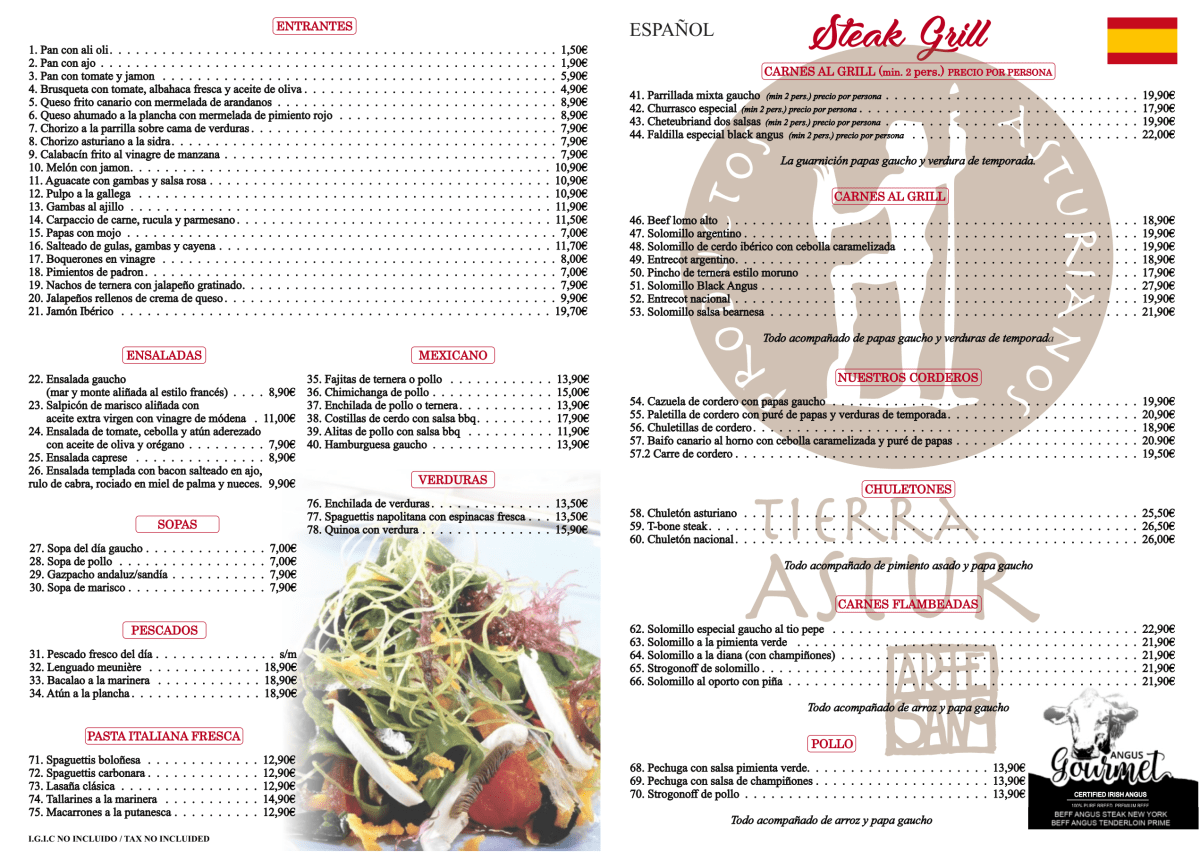 Speisekarte 2024 – El Gaucho Meloneras in Maspalomas – TheFork