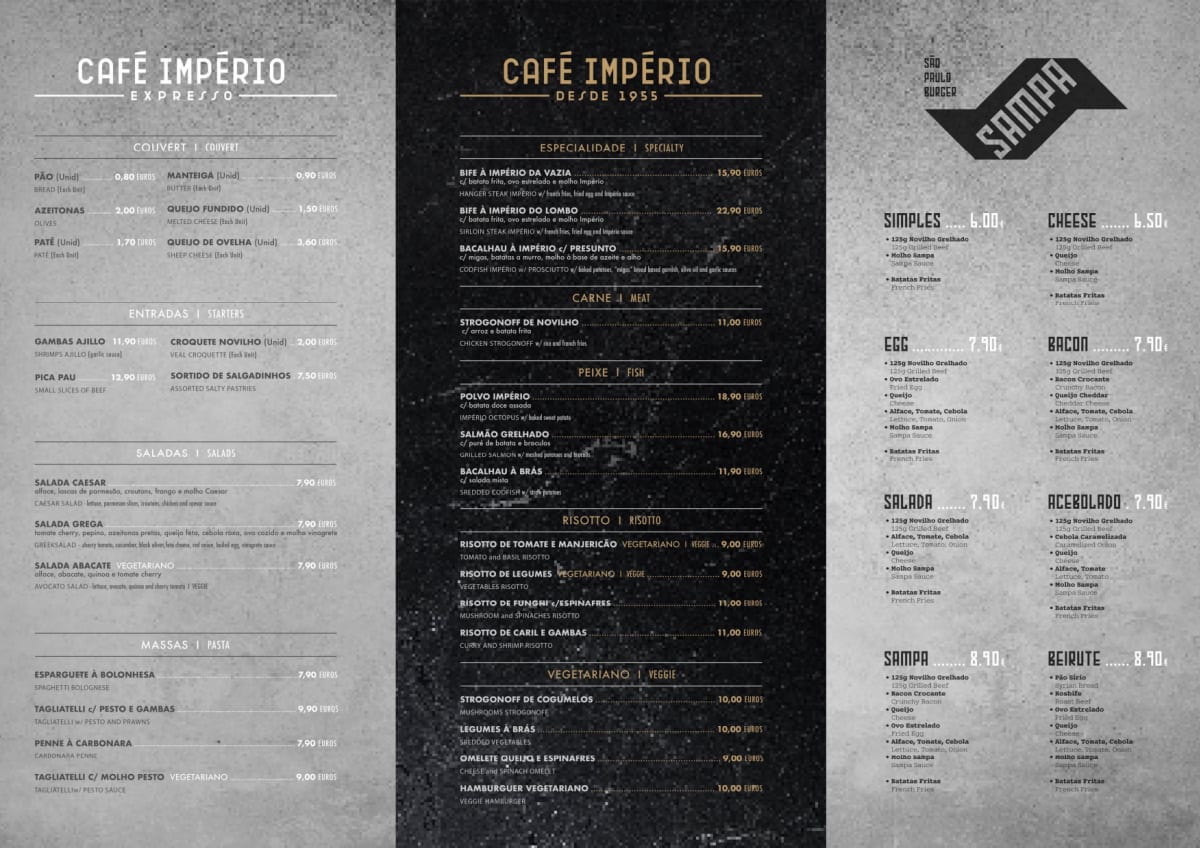 Speisekarte 2024 – Café Império Expresso in Lissabon – TheFork
