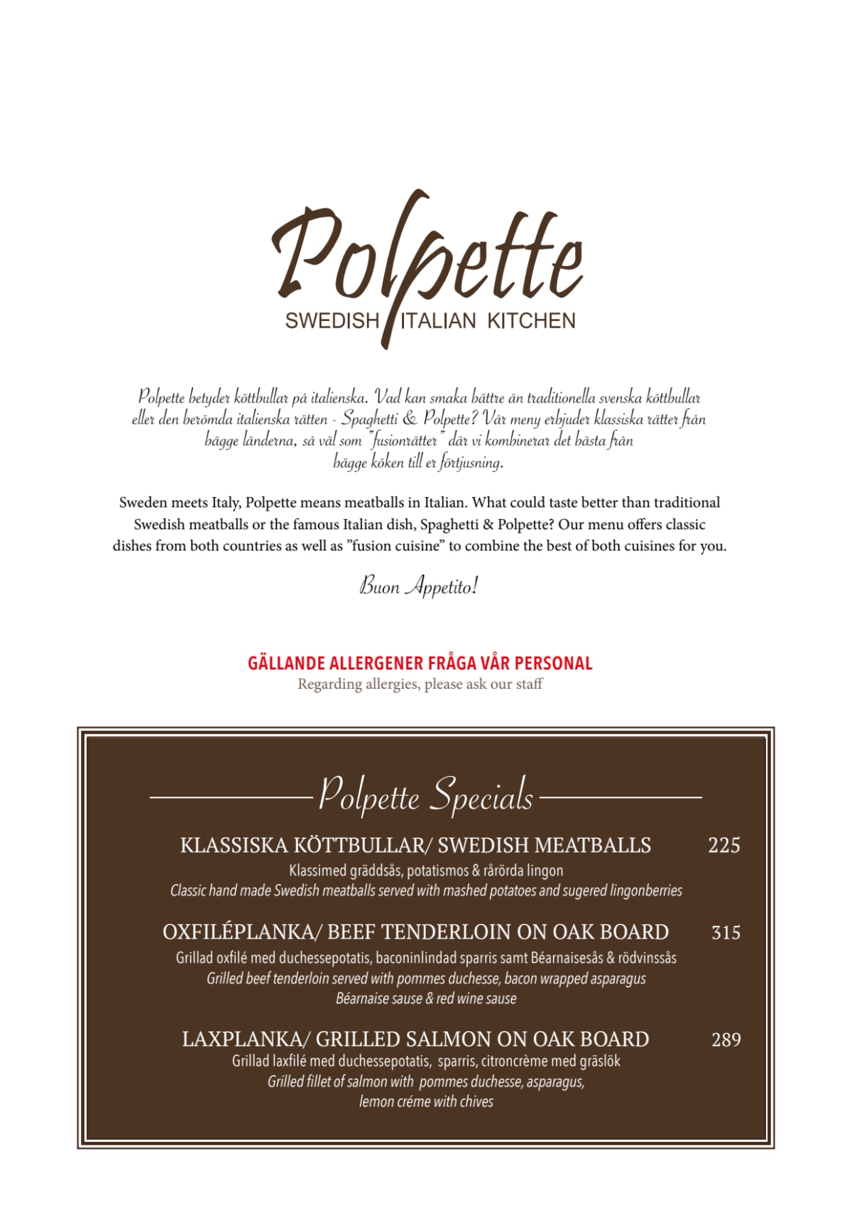 Carte et Menus 2024 - Polpette à Stockholm | TheFork