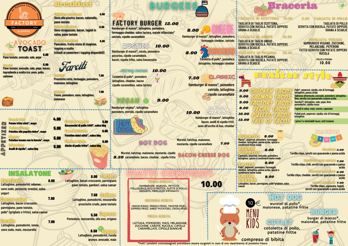 Menù completo e carta 2024 - Factory Alghero a Alghero | TheFork