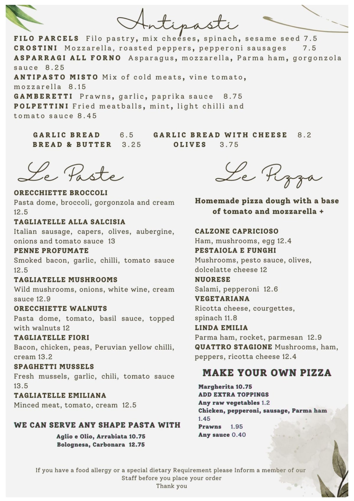 Carte et Menus 2024 - Il Giardino à Londres | TheFork