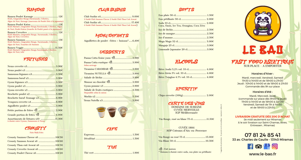 Menù completo e carta 2024 - Le Bao a Miramas | TheFork