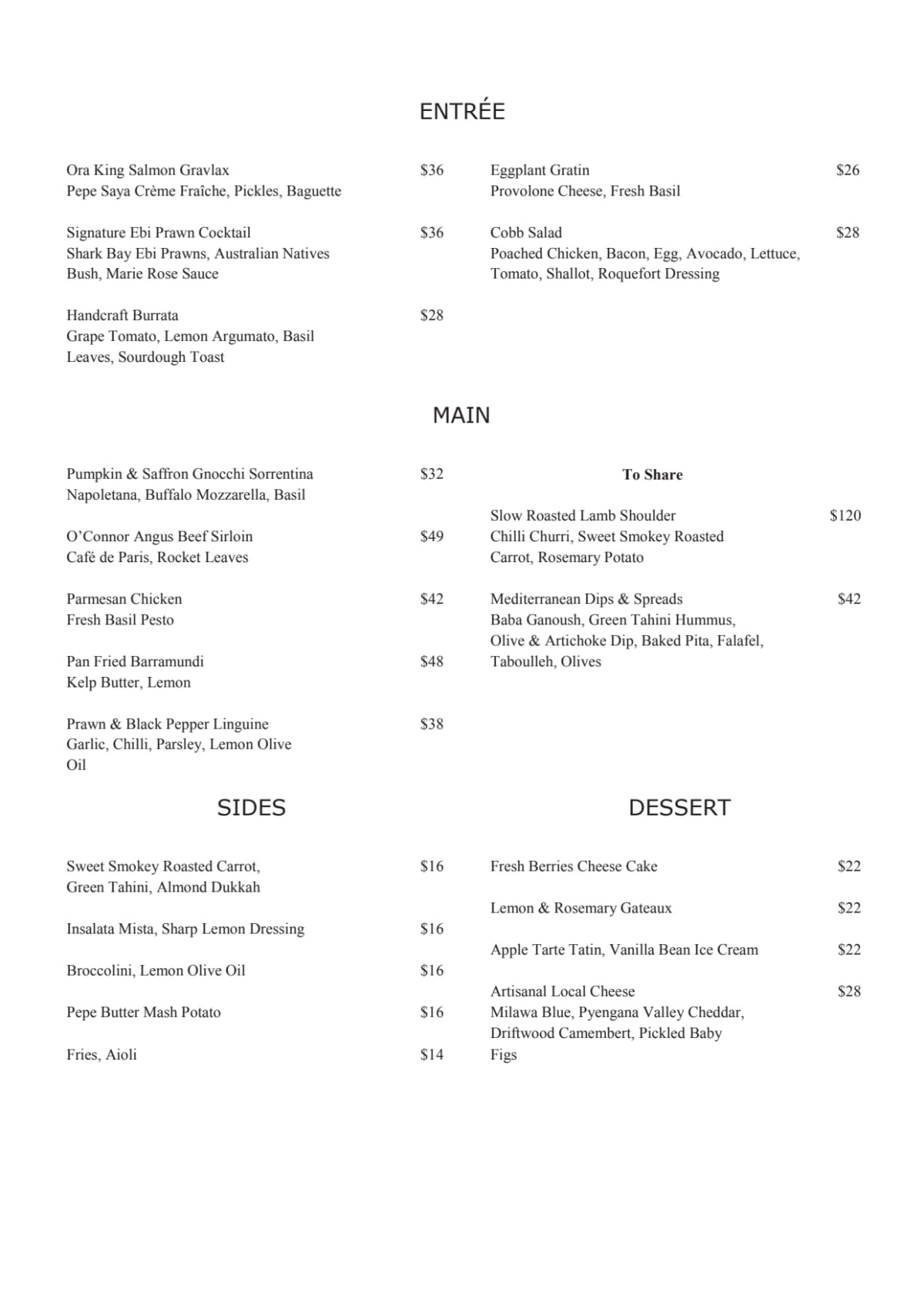 Menus 2024 - The Bar in Double Bay (NSW) | TheFork