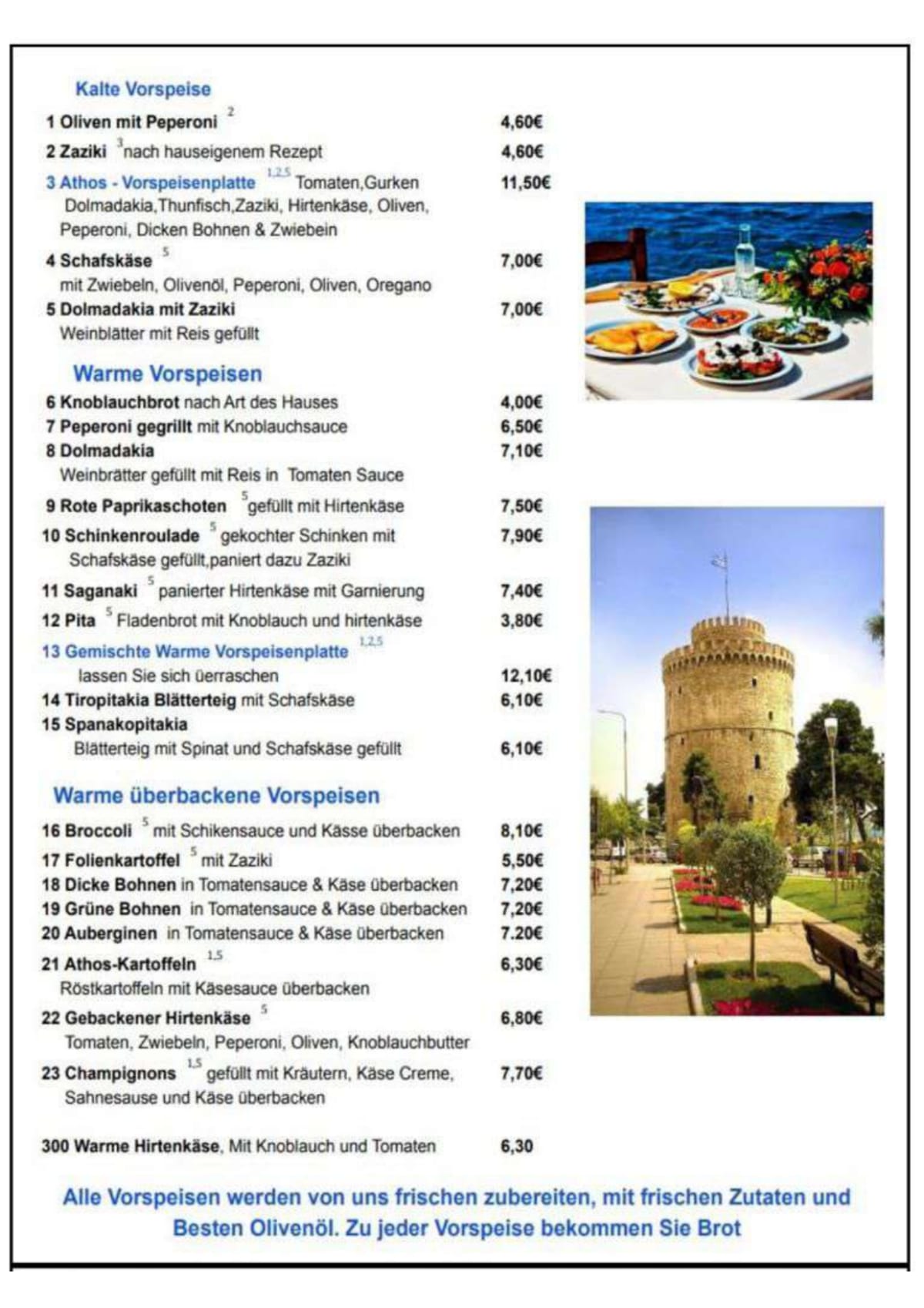 Carte et Menus 2024 - Restaurant Athos - Griechische Gastlichkeit à ...