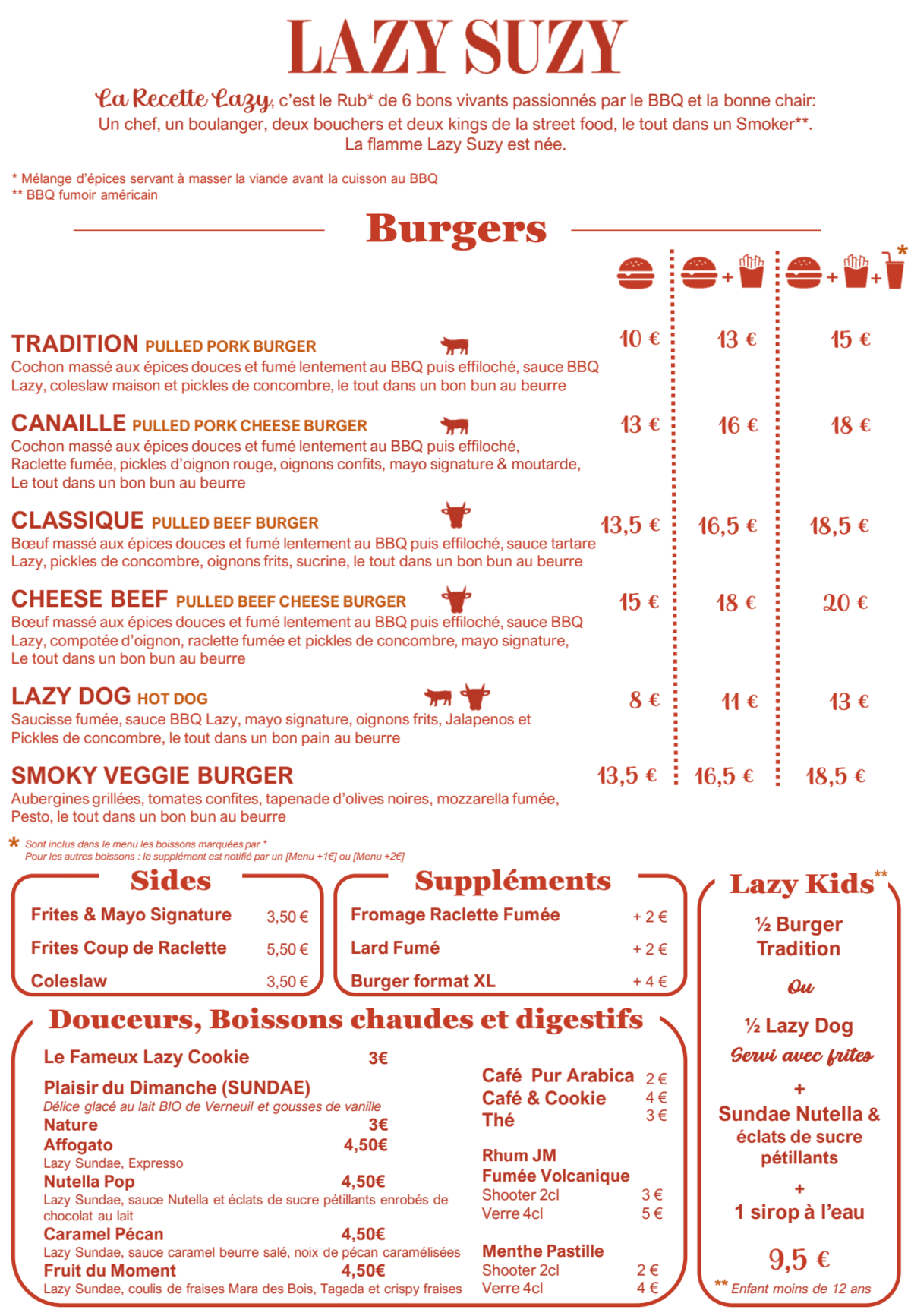 Carte et Menus 2024 - Lazy Suzy - Smoked BBQ Burger - Tours à Tours ...