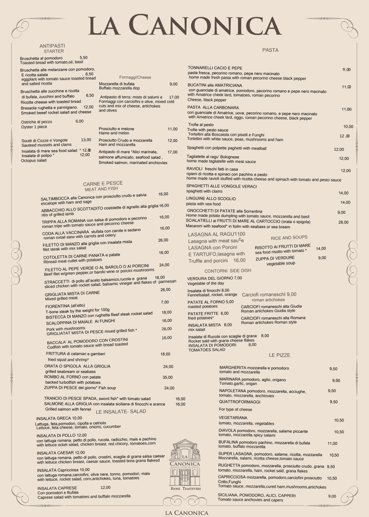 Carte et Menus 2024 - La Canonica à Rome | TheFork