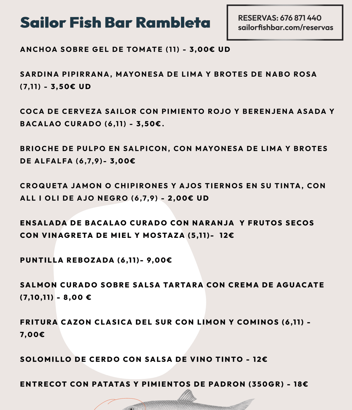 Carte et Menus 2024 - SAILOR FISH BAR RAMBLETA à Valencia | TheFork