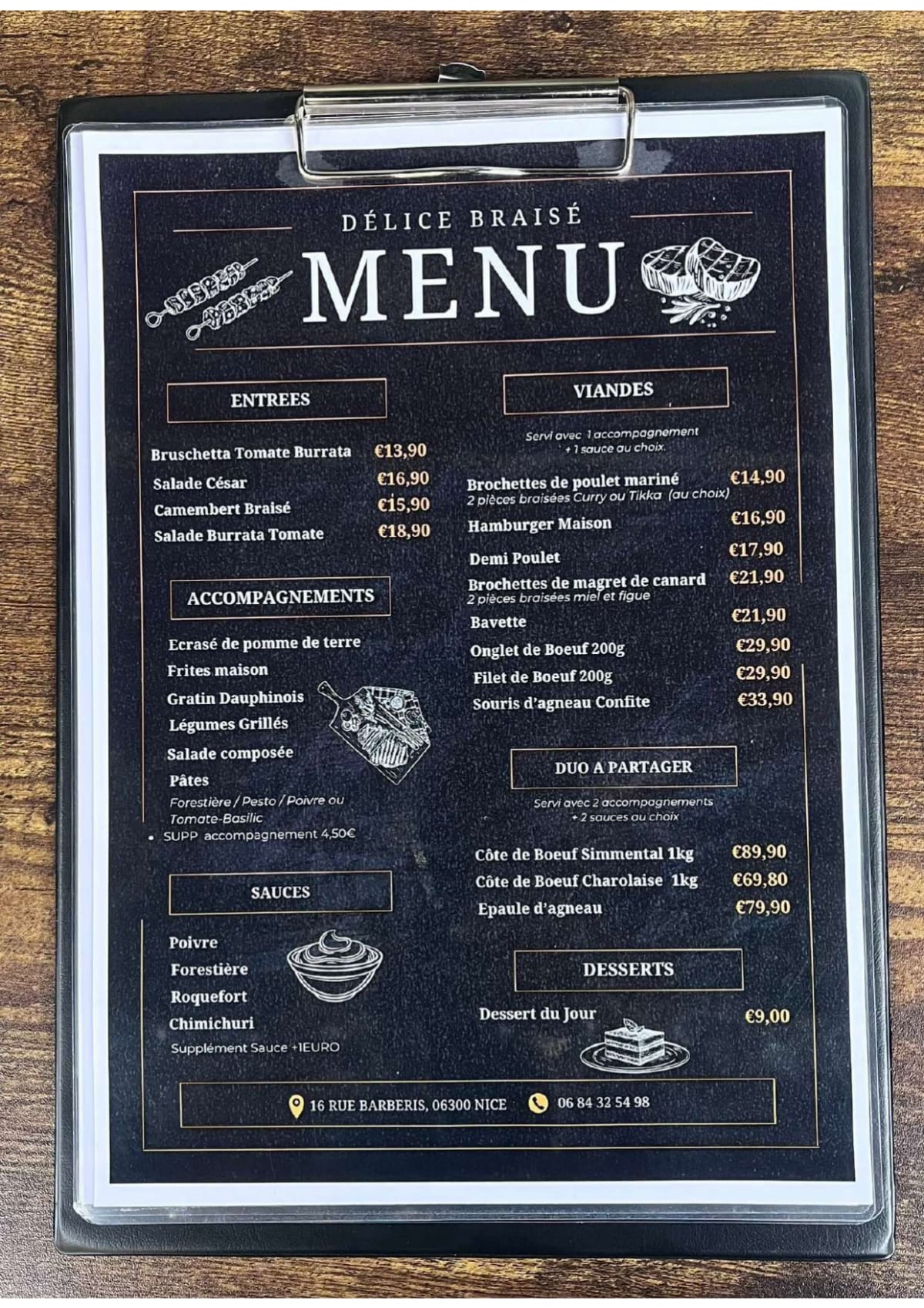 Menus 2024 - Restaurant Délice Braisé in Nice | TheFork