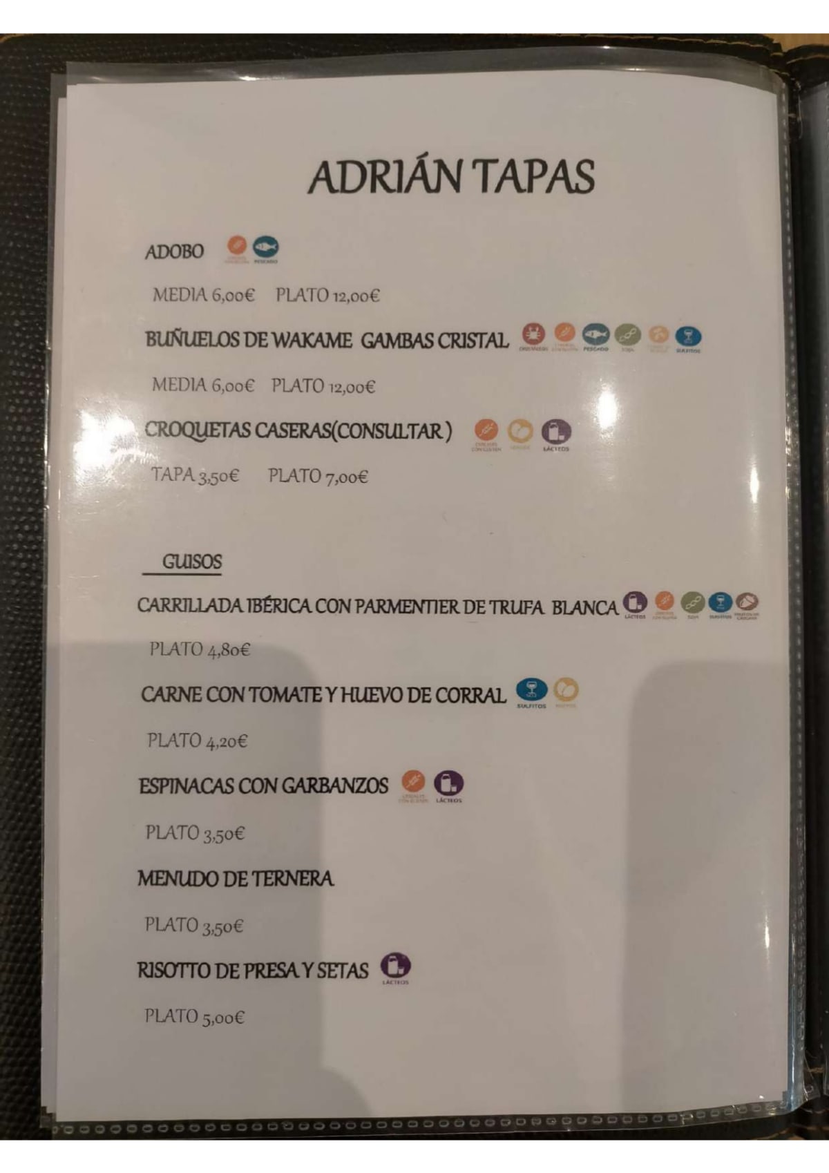 Carte et Menus 2024 - Adrián Tapas à Sevilla | TheFork