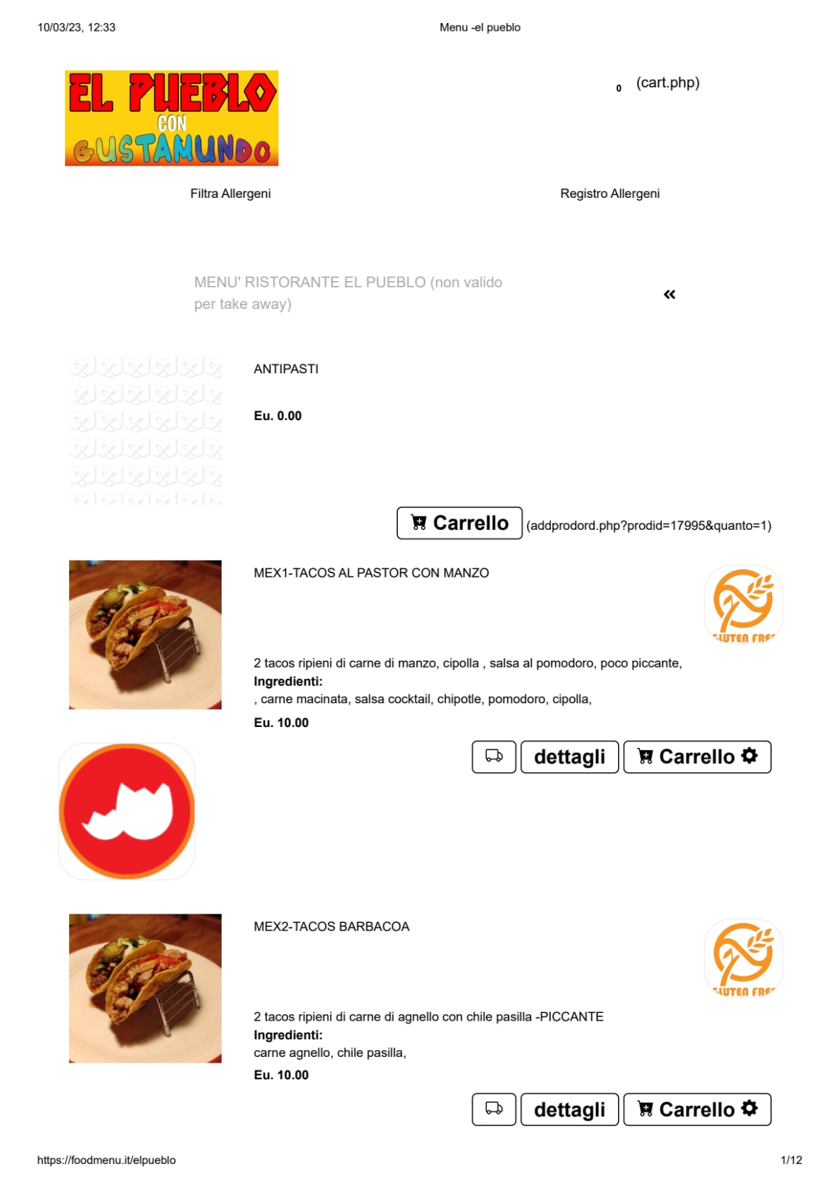 Carte et Menus 2024 - El Pueblo con Gustamundo (sede Caffarella) à Rome ...