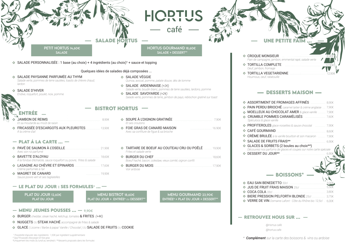 Carte et Menus 2024 - Hortus Café à Bezannes | TheFork