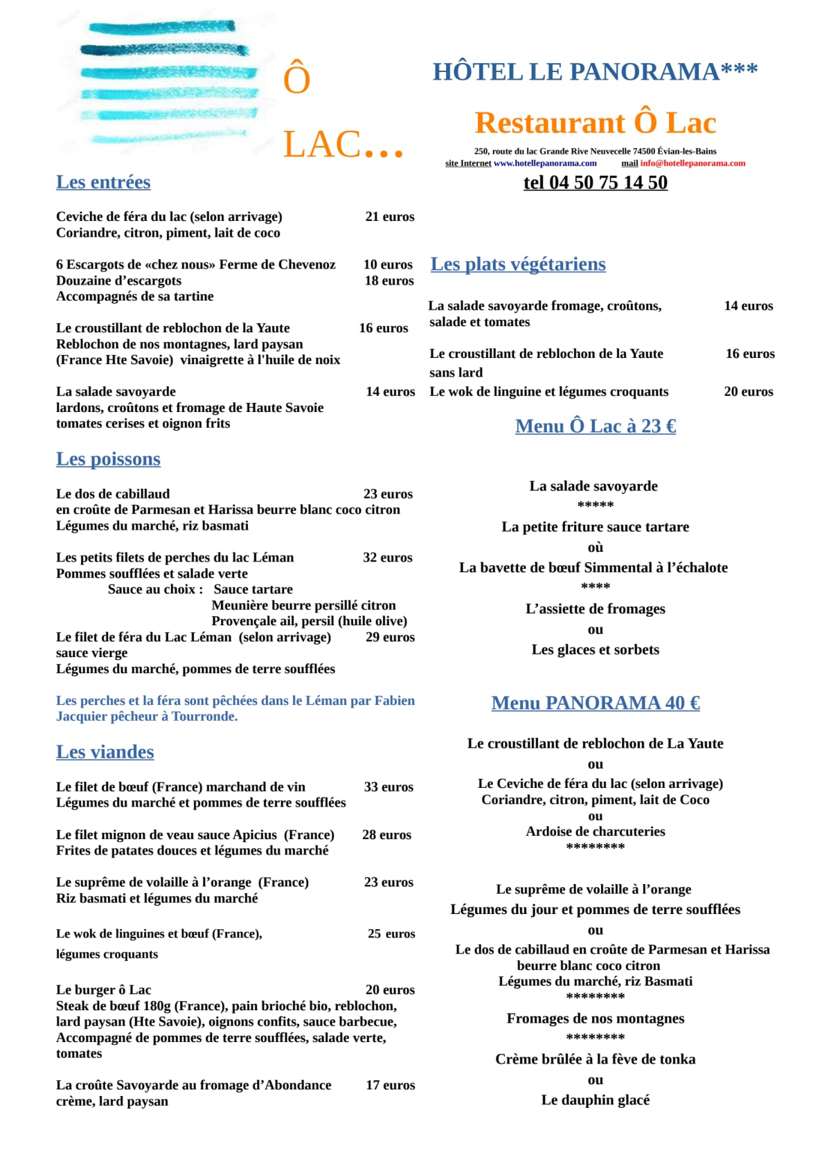 Carte et Menus 2024 - Le Panorama à Évian-les-Bains | TheFork