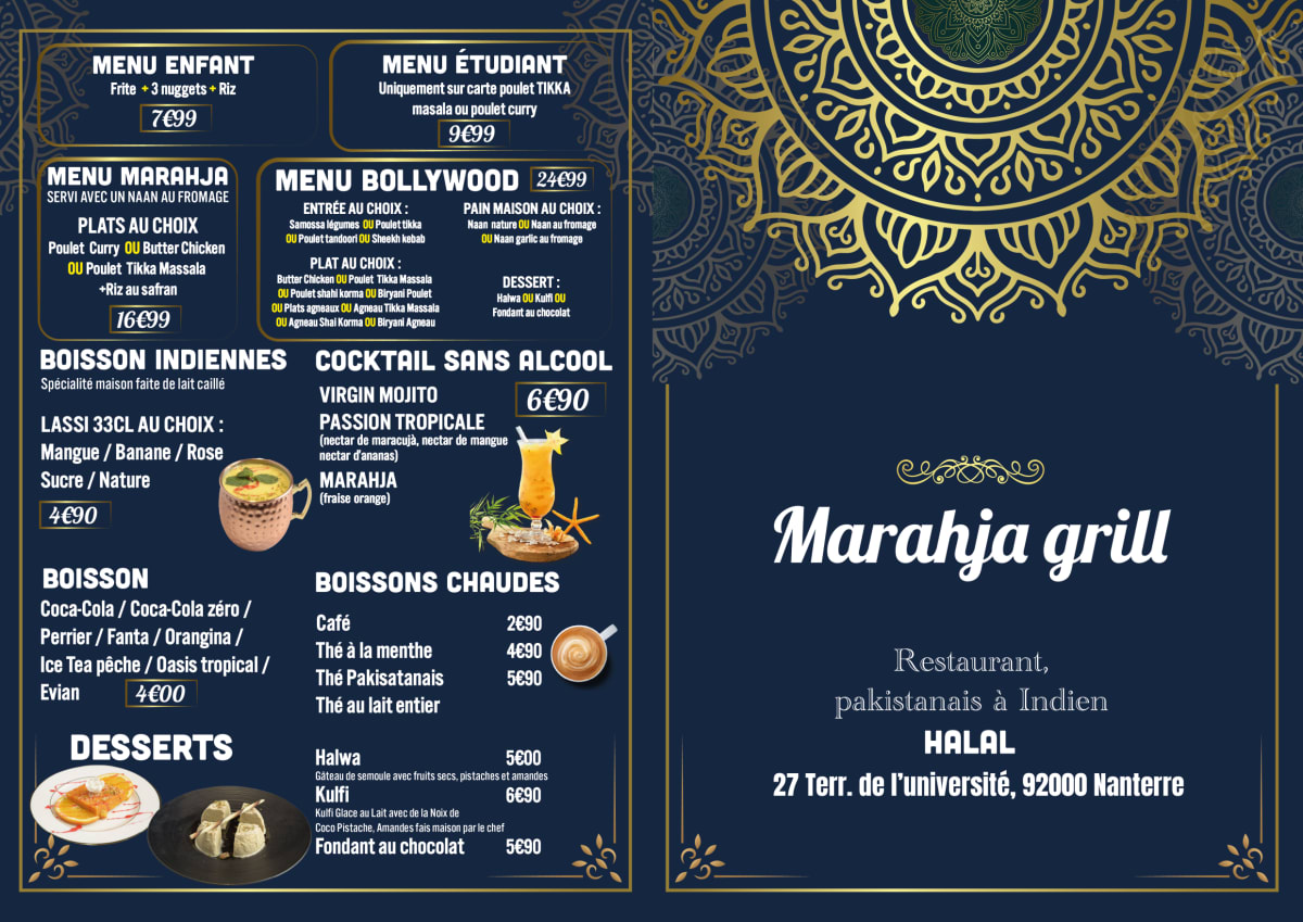 Menu 2024 - Marahja Grill Halal in Nanterre | TheFork