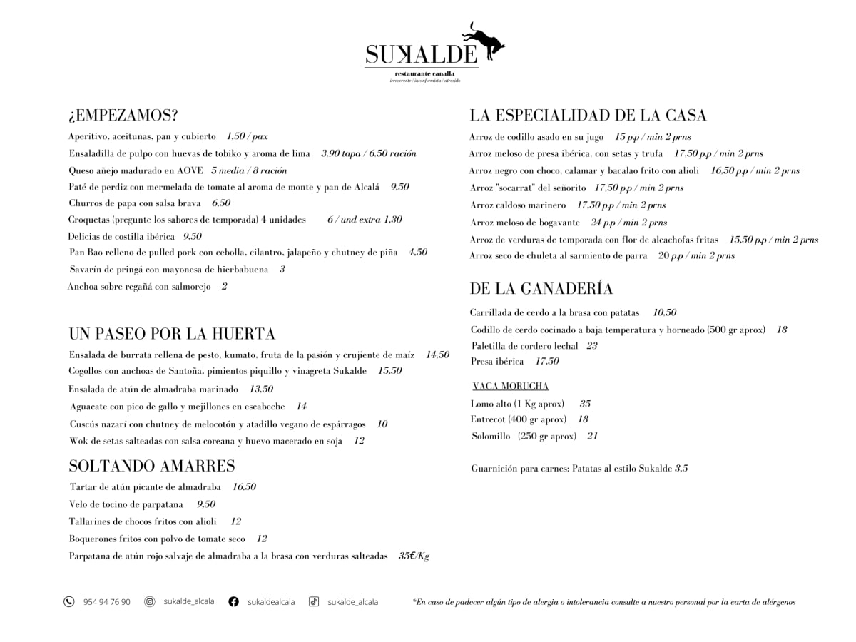 Carta y menù 2024 Actualizados - Sukalde en Alcalá de Guadaíra | TheFork