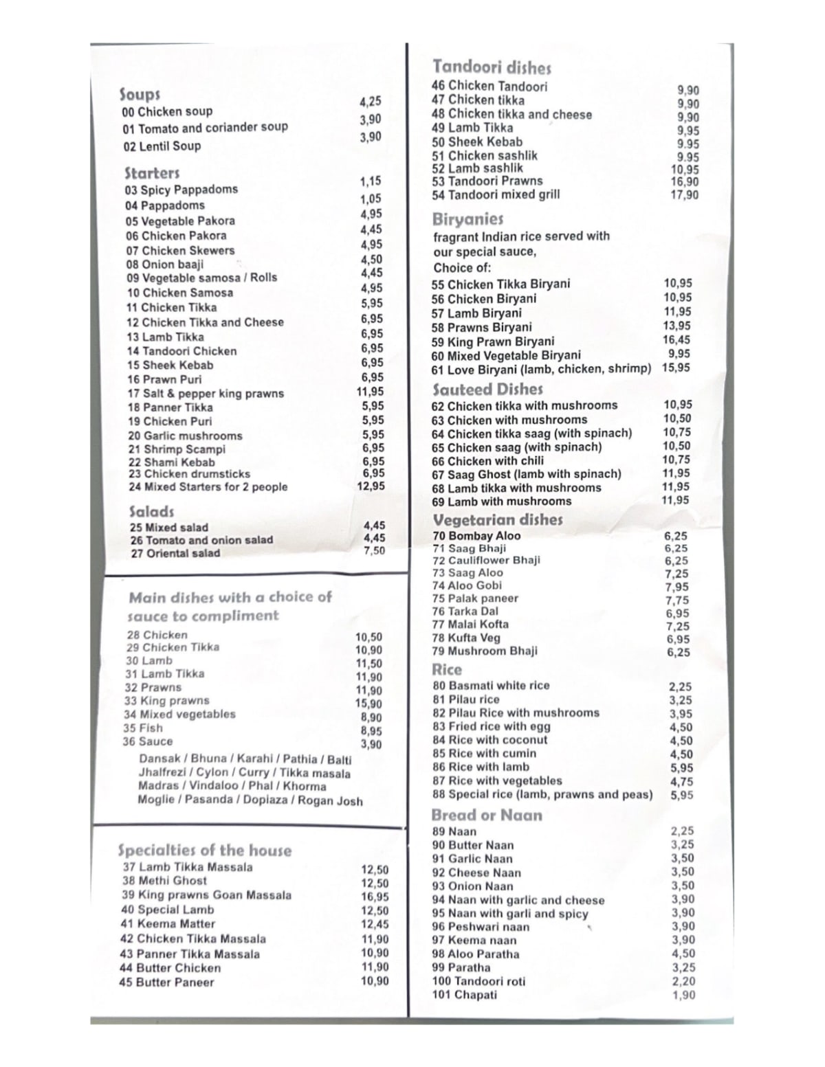 Menu 2024 - Spice of India Tenerife in Playa de la Américas | TheFork