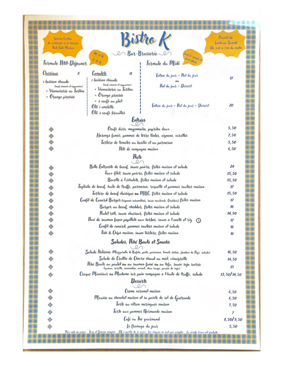 Carte et Menus 2024 - Bistro K à Paris | TheFork