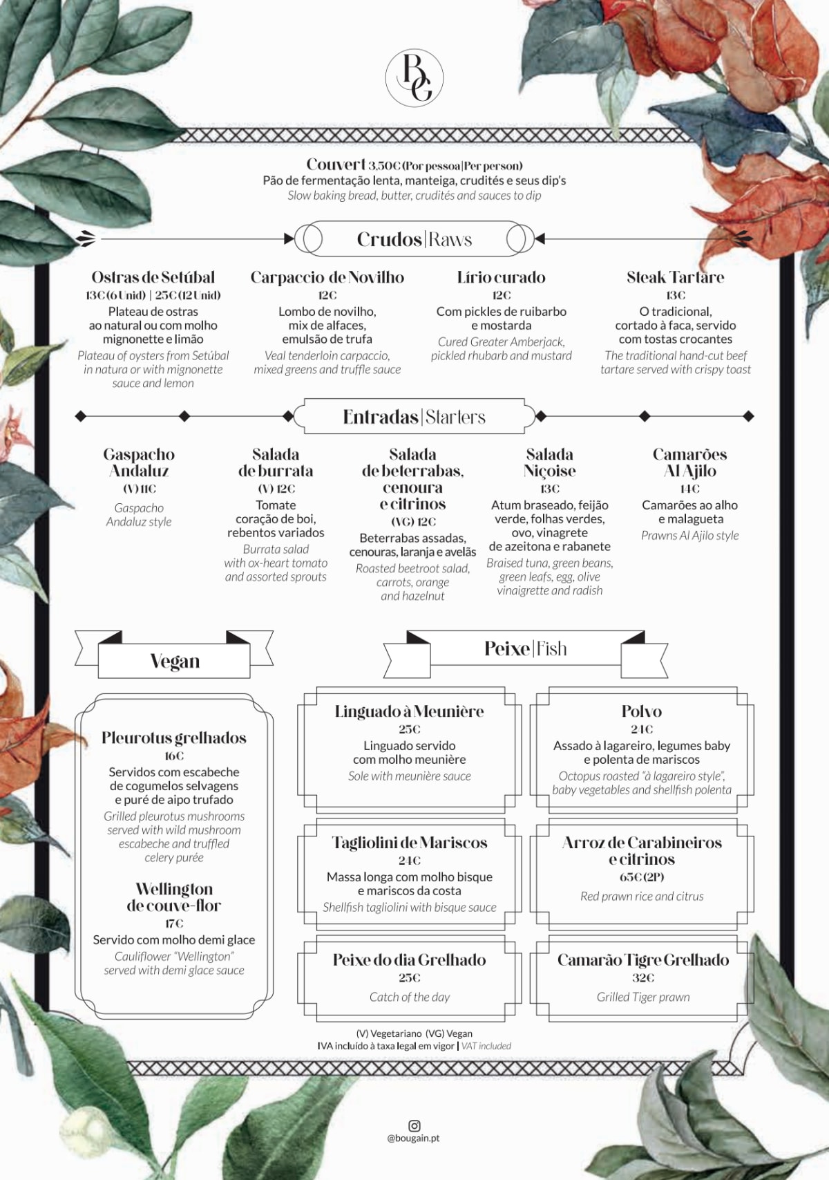 Menu 2023 - Bougain Restaurant & Garden Bar in Cascais | TheFork