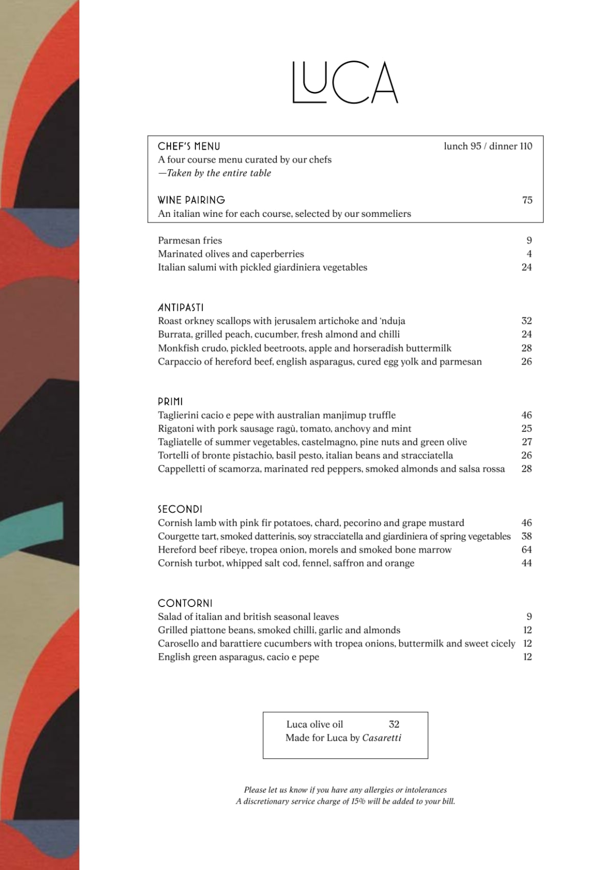 Menu 2024 - Luca Restaurant in London | TheFork