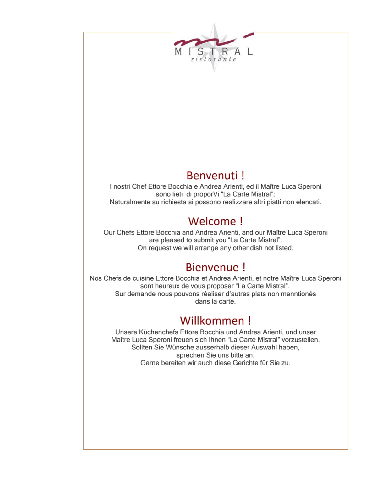 Menu 2024 - Mistral in Bellagio | TheFork
