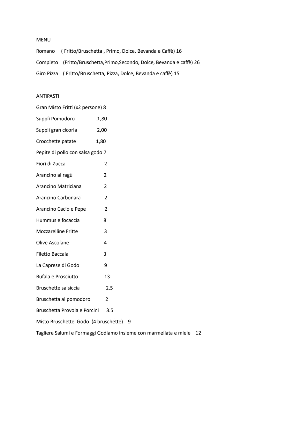 Carte et Menus 2024 - Godo Pizza e Cucina à Rome | TheFork